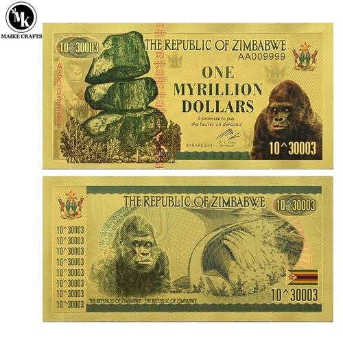 Zimbabwe One Myrillion Dollars Gold Foil Banknote with UV Money ...