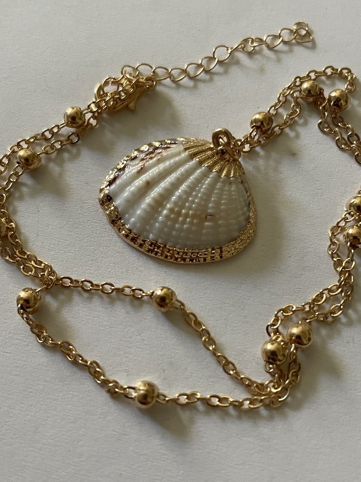 Gold Tone Seashell Shell Necklace Beachy Boho Fashion Necklace | eBay