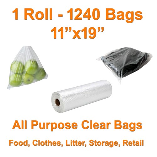 FDA 1000 CLEAR PLASTIC BAGS ROLL BAG CLOTHES POLY PRODUCE FOOD BAKERY ...
