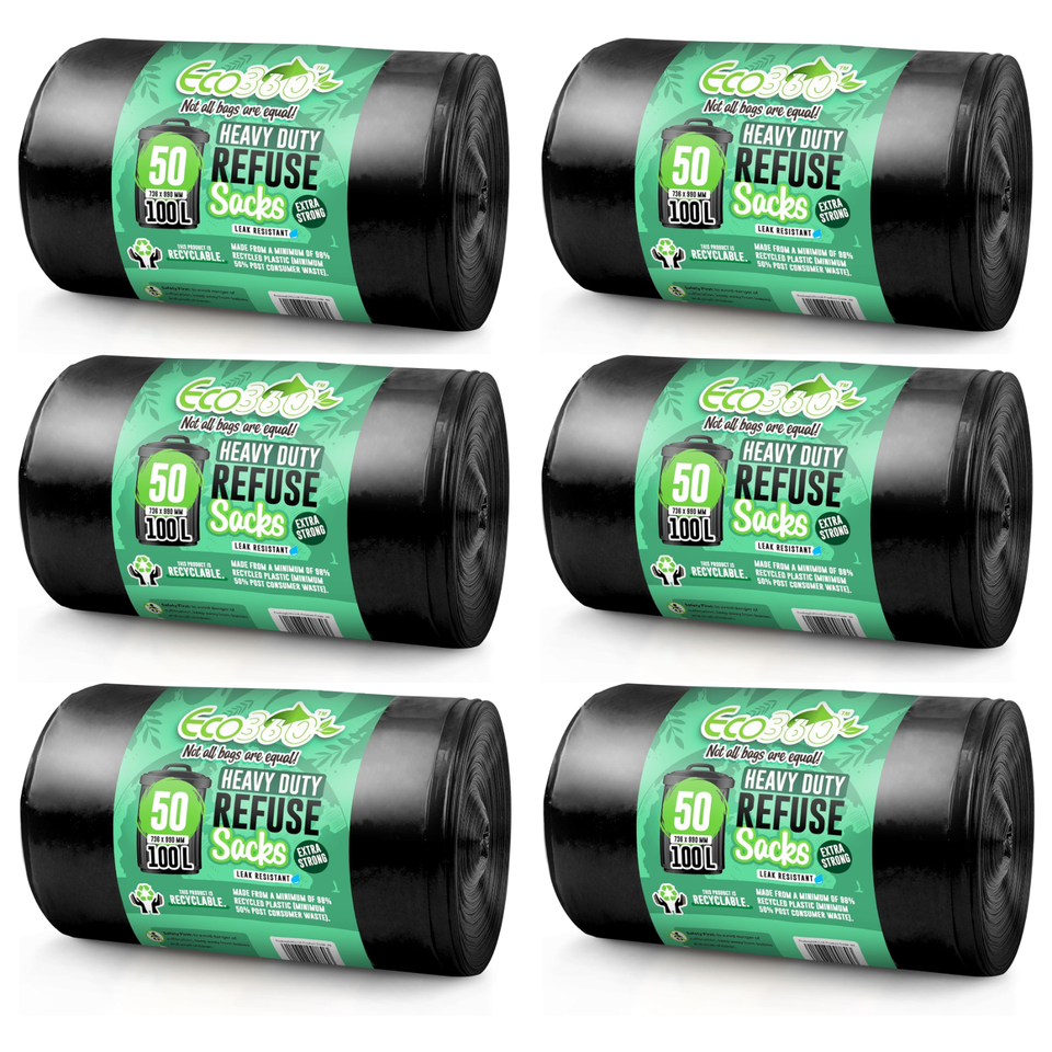 50 x Eco Heavy Duty Super Strong Refuse Sacks 100L Thick Rubbish Bags ...