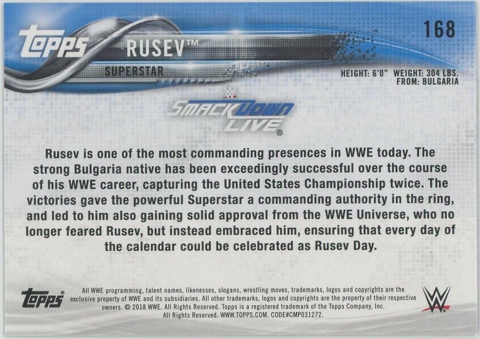 2018 Topps WWE Then Now Forever Rusev Bronze Parallel #168 | eBay
