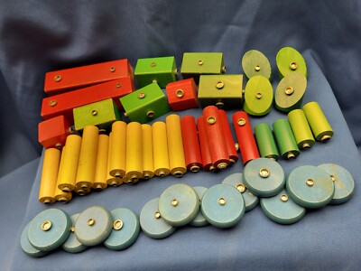 box of 49 painted wooden snap blocks 1960s or earlier vintage | eBay