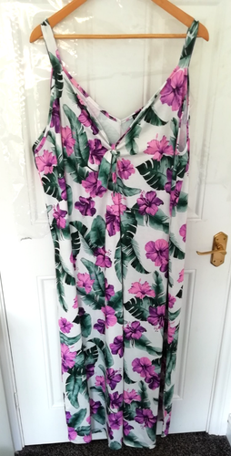 CurveWow Size 26 28 White Purple Green Soft Stretchy Dress Tropical ...