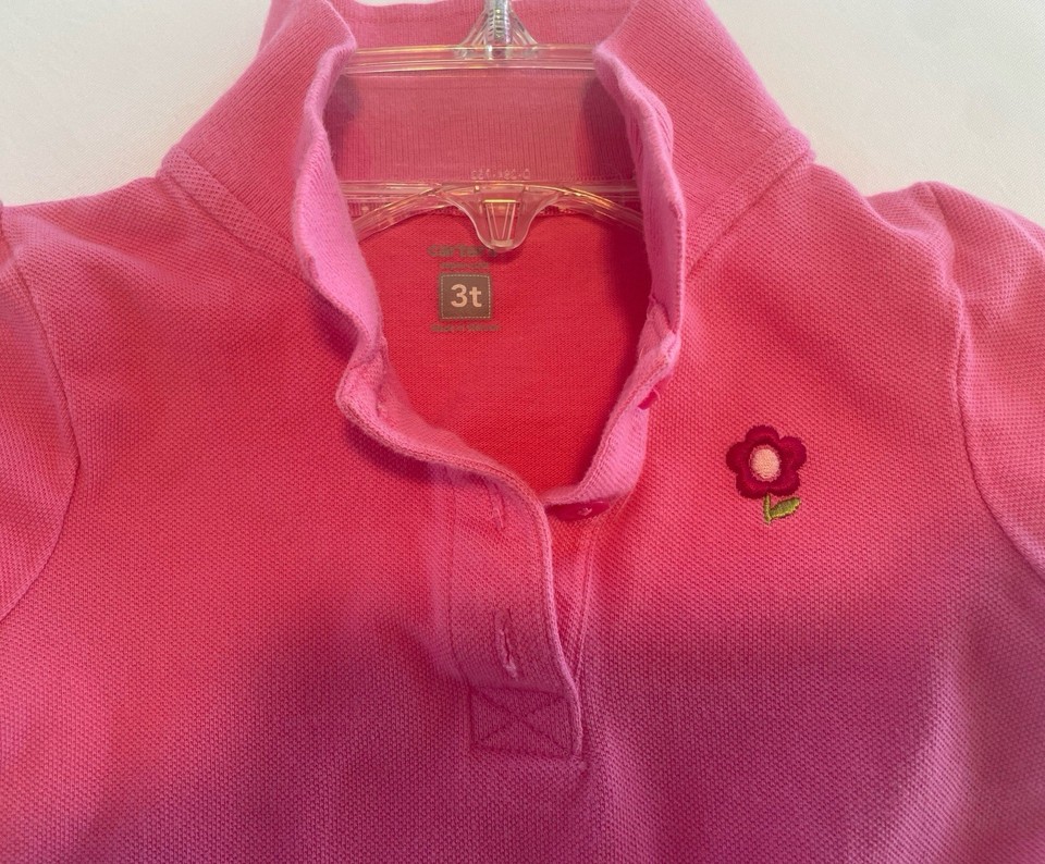 Carter’s Girls 3T Pink Polo Dress Polka Dot Ruffle Hem Short Sleeve ...