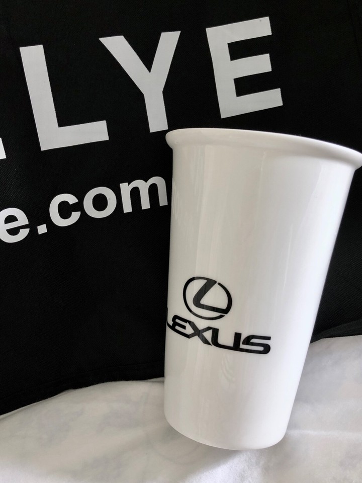 Lexus Logo White Ceramic Travel Mug Cup Tumbler Lid & Black Fabric ...