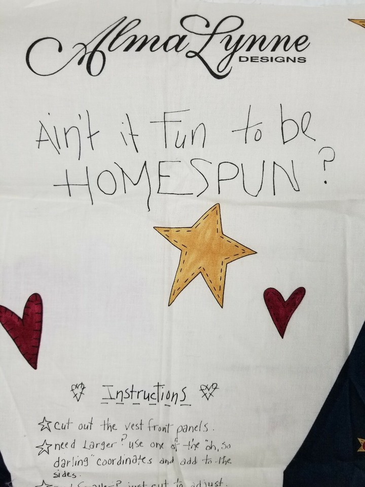 Hi-Fashion Fabric Homespun Country Angel Vest Cut & Sew Panel Alma Lynn ...