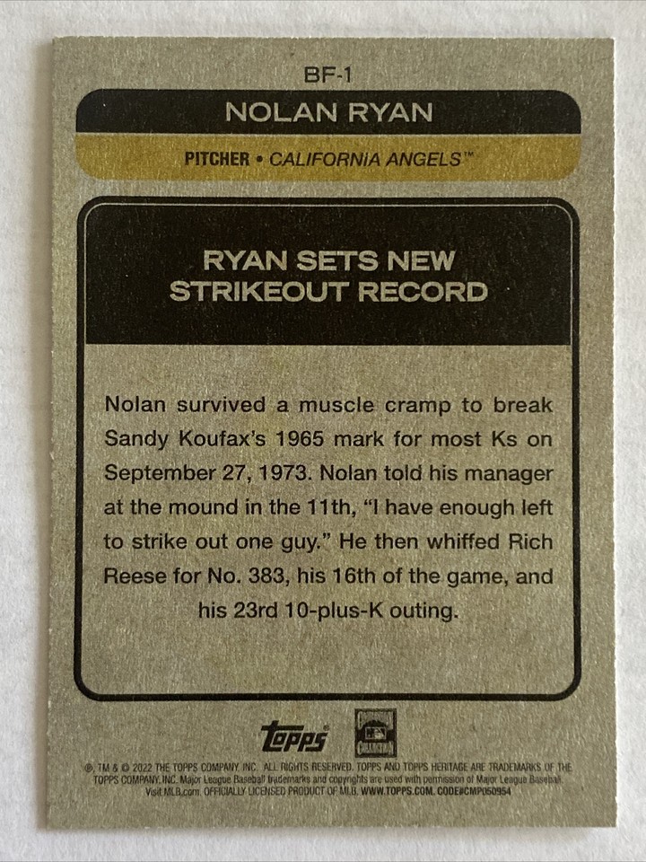 2022 Topps Heritage #BF-1 Nolan Ryan Baseball Flashbacks 1973 | eBay