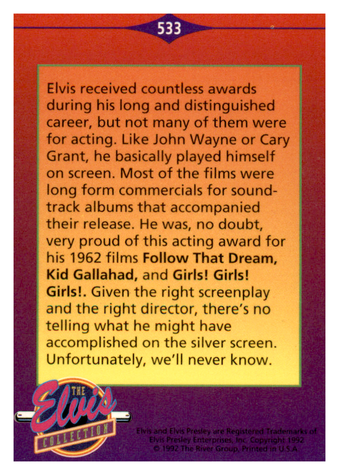 1992 1993 THE ELVIS Collection Card - Elvis Presley #533 | eBay