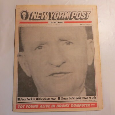 New York Post October 2 1992 Perot White House Tot found alive in ...