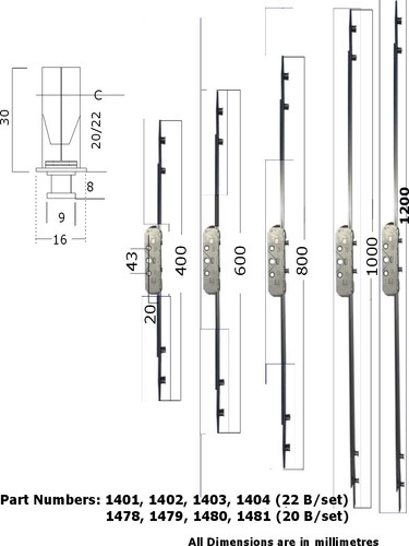Maco Rail Upvc Window Lock Rod 20mm or 22mm Backset GR Sizes | eBay UK