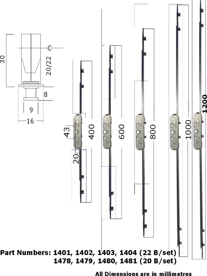 Maco Rail Upvc Window Lock Rod 20mm or 22mm Backset GR Sizes | eBay UK