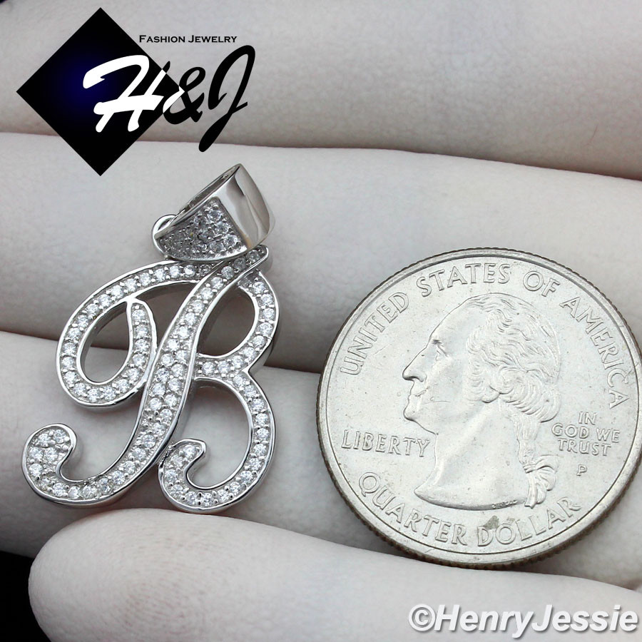 MEN WOMEN SOLID 925 STERLING SILVER ICY BLING CZ 26 INITIAL LETTERS ...