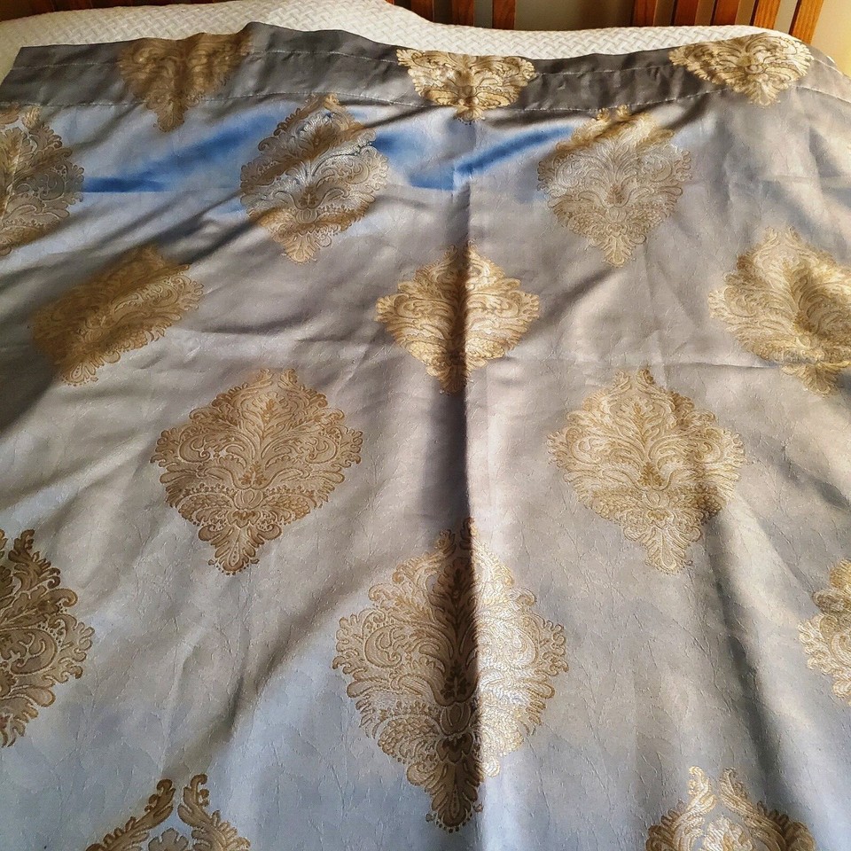 Ice Blue and Gold Brocade Curtain Panel 48" x 84" | eBay