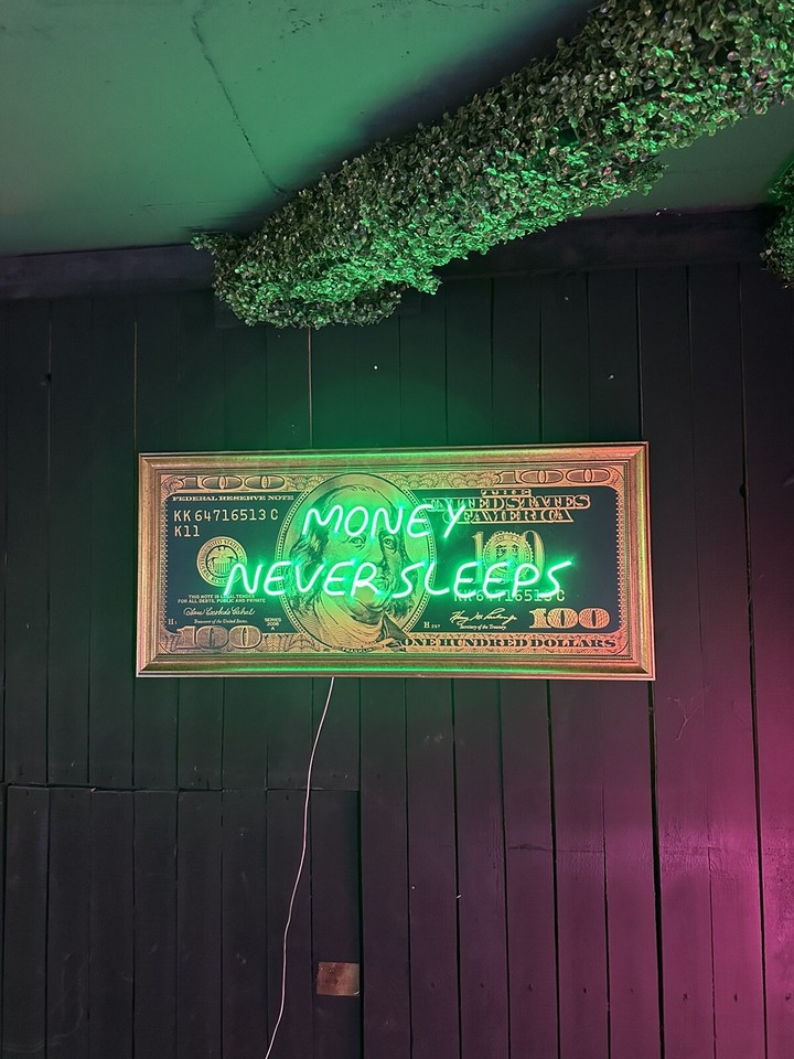 money never sleeps art painting neon sign Art Dollar Light Sign Gift ...