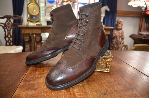 Magnanni Wingtip Toe Medallion Enzo II Boots Brown Leather & Suede Men ...