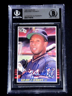 KIRBY PUCKETT SIGNED 1985 DONRUSS ROOKIE CARD #438 BECKETT CERTIFIED ...