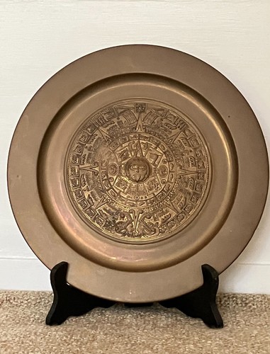 MEXICAN BRASS PLATE - Mayan Aztec Sun God Calendar - WALL or STAND ...