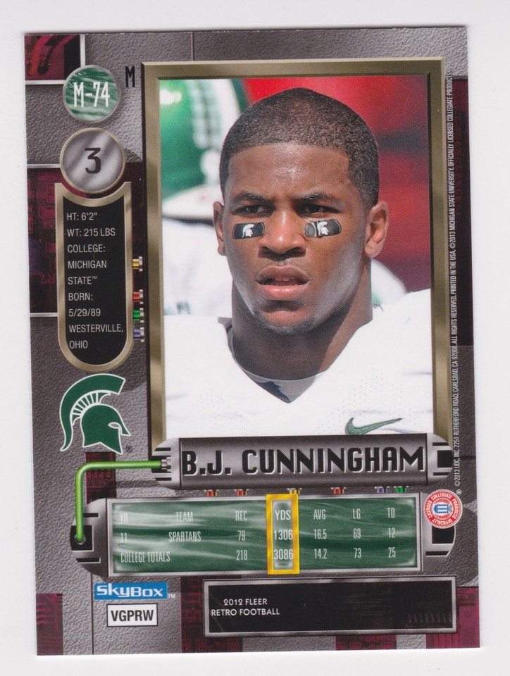 2012 Fleer Retro RC Metal Universe M-74 B.J. Cunningham Michigan State ...