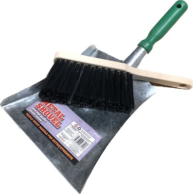 Heavy Duty Metal Dustpan & Hand Brush Set Sweep Ash Strong Handle Broom ...