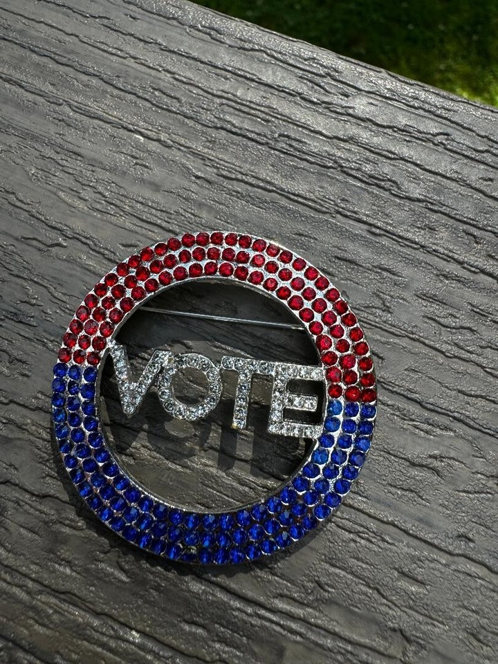 USA Patriotic Red White and Blue Crystal Rhinestone Vote Pin - American ...