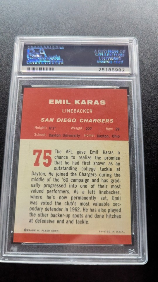 1963 Fleer Emil Karas #75 RC PSA 7 | eBay