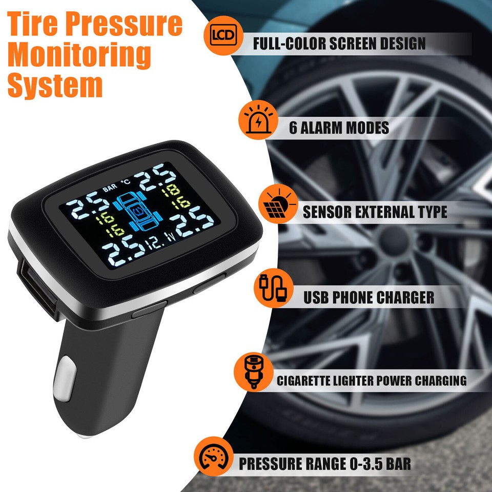 TPMS Car LCD Wireless Tire Pressure Monitoring System With 4 External ...