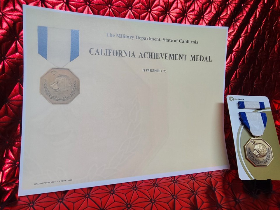 The California Achievement Medal, Ribbon and Certificate Set, National ...