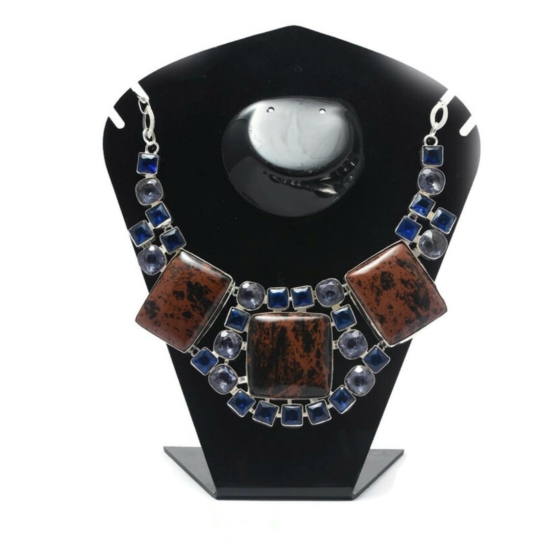 Mahogany Obsidian, Blue Topaz, Iolite Cut Gemstone Handmade Statement ...