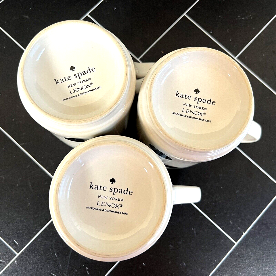 Set of 3 Kate Spade By Lenox White Black Polka Dot Ceramic Coffee ...