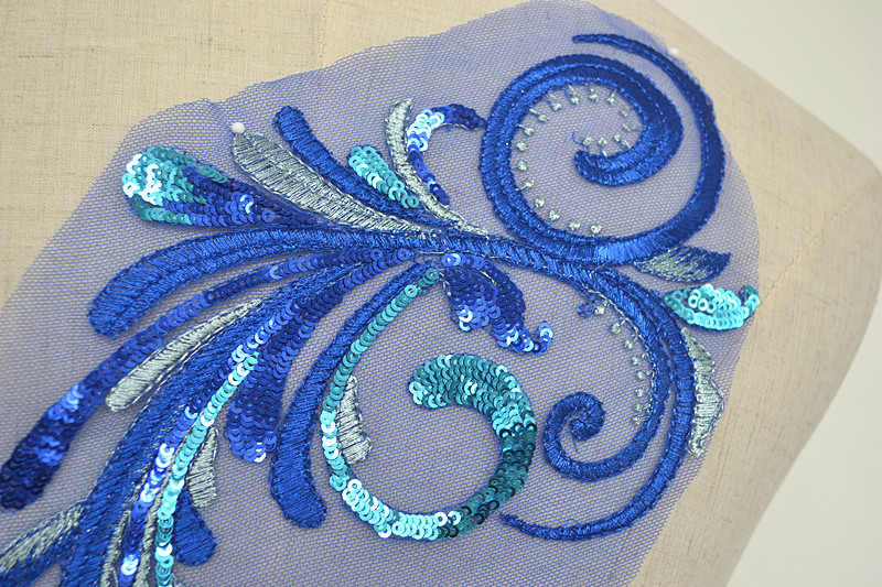 Beaded Costume Motif Bridal Dress Lace Trim Glamour Blue Embroidery ...