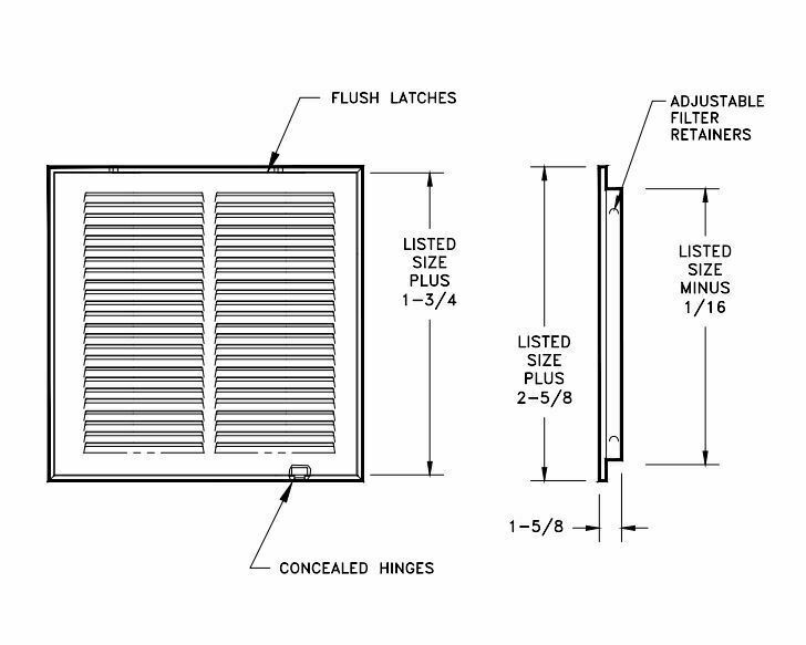 Filtered Air Return Grille Vent Cover 25" x 16" Duct Size Wall Ceiling ...