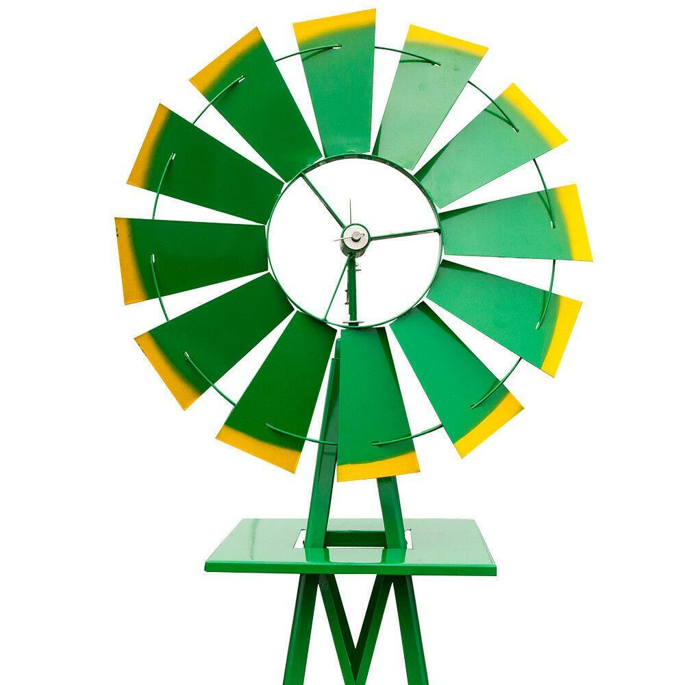 8FT Green Metal Windmill Yard Garden Decoration Weather Rust Resistant ...