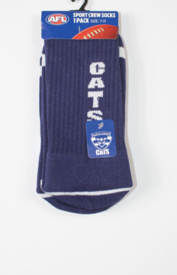 AFL Geelong Cats Cotton Sports Crew Socks, Navy Blue & White, Size 7-11 ...