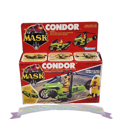 VINTAGE 1985 M.A.S.K. MASK CONDOR MOTORCYCLE / HELICOPTER W/ FIGURE NEW ...