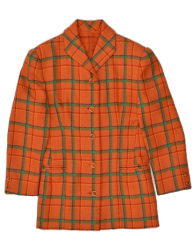VINTAGE Womens Overcoat UK 12 Medium Orange Check AK08 | eBay