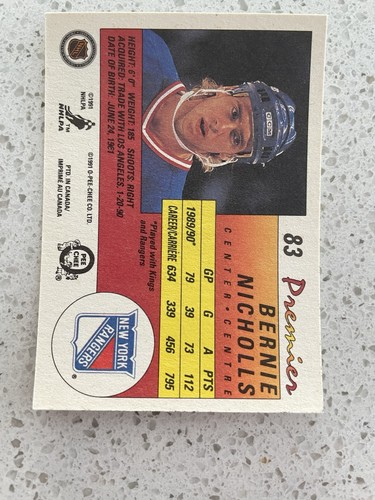 1990-91 opc o-pee-chee premier autographed Bernie Nicholls Rangers | eBay