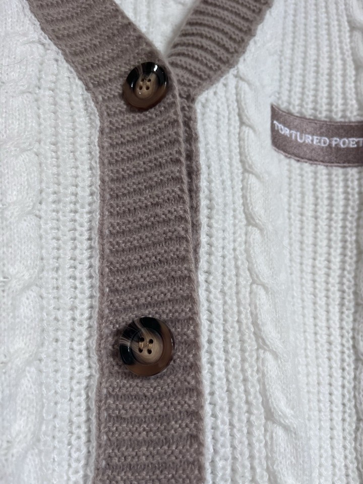 Taylor Swift themed TTPD White Cardigan Sweater size small | eBay