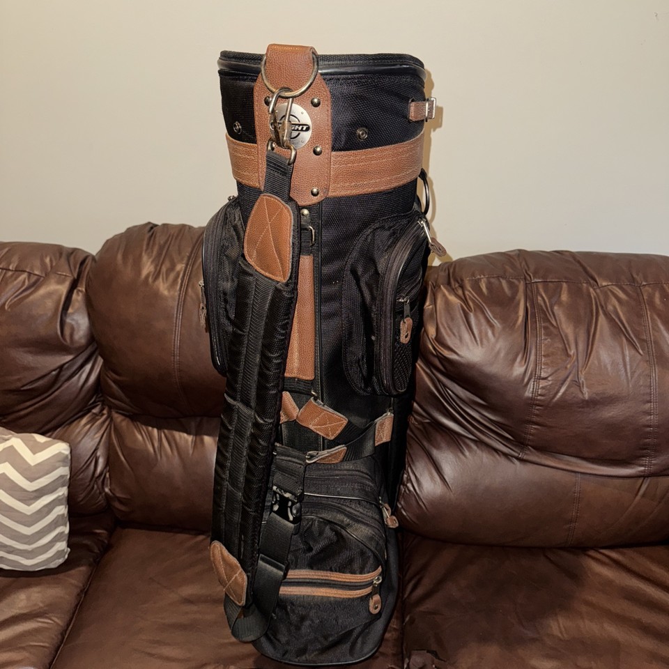 Knight Golf Bag 6 Way Divider Leather Canvas Padded Strap Black Brown ...