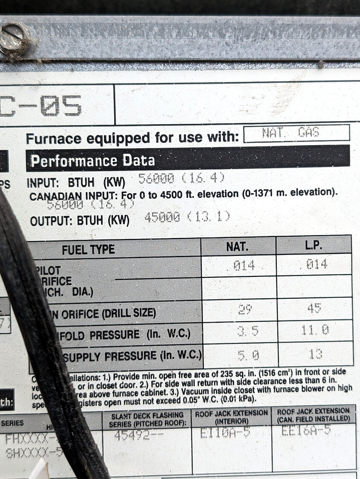 Nordyne / Intertherm Furnace MGHA 056ABFC-05, Natural Gas, 45000 BTU, 1 ...