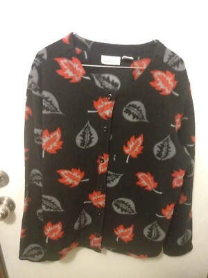 fashion bug xl womens Black Fleece Button Up Leaves | eBay