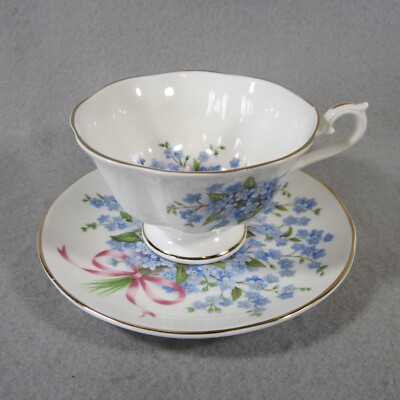 Sheltonian Bone China Blue Floral Red Ribbon Tea Cup & Saucer Set | eBay