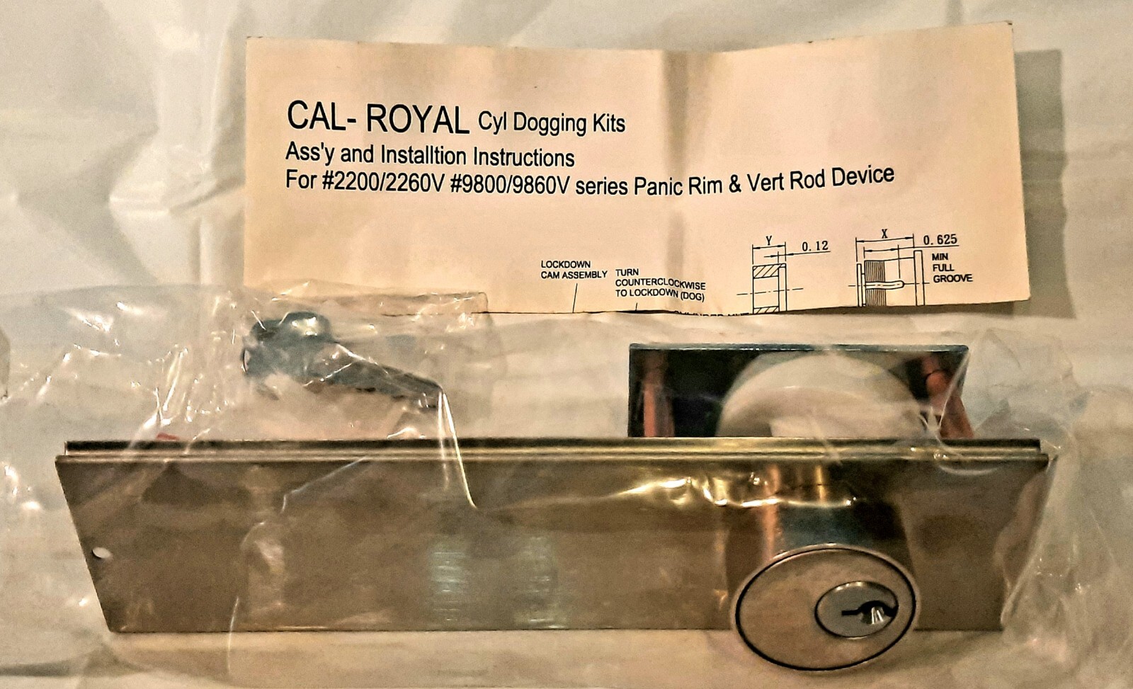 Cal-Royal Lock and Cylinder Dogging Kit 36CD9800 . For 2200/2260V 9800 ...