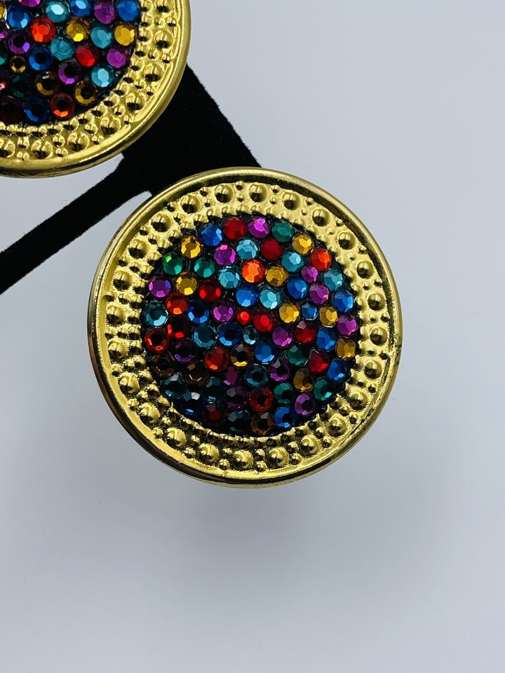Richard Kerr Vintage Resin Colorful Rhinestone Large Round Disc Clip ...