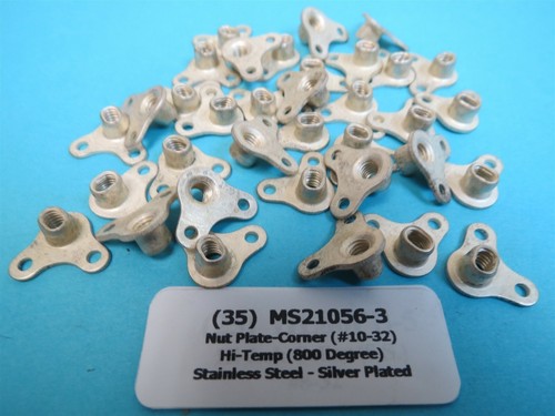 (35) MS21056-3 Hi-Temp 800 Degree Silver-Plated #10-32 Corner Nut Plate ...