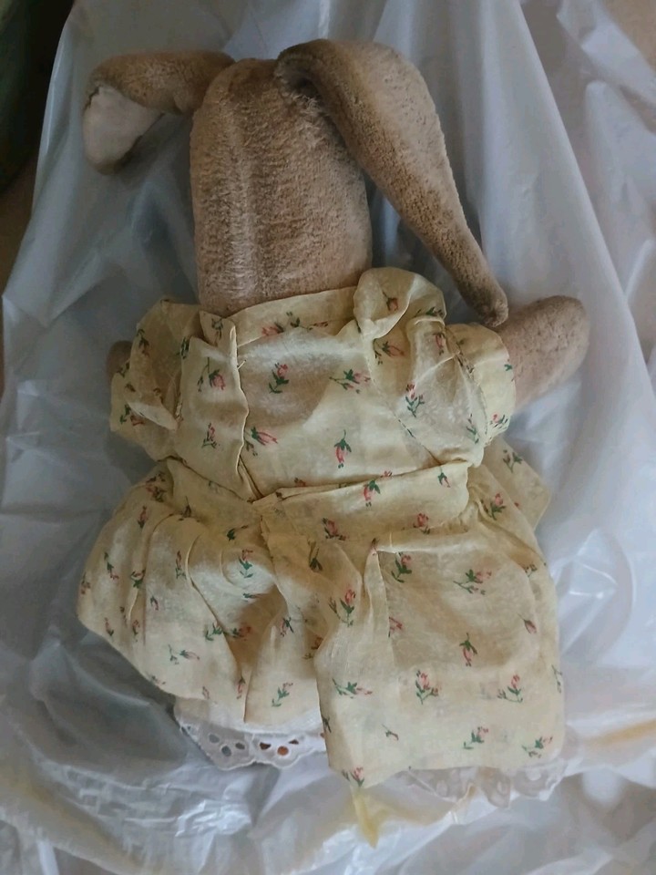 Lot 0f 2 Antique Mohair Easter Rabbits Straw Stuffed 20" 10"&A Surprise ...