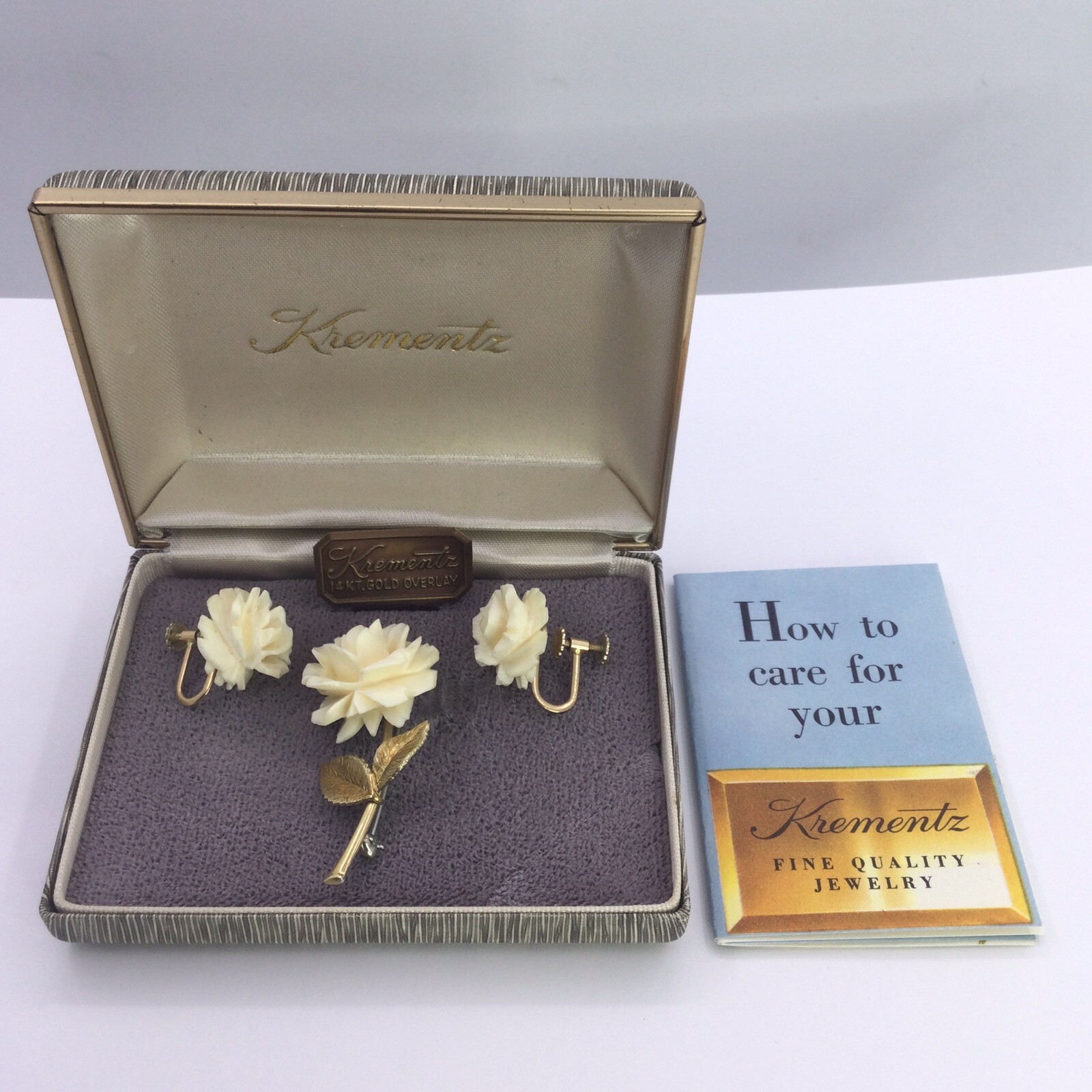 VTG - KREMENTZ 1950s/60s ROSE PIN & EARRINGS ORG BOX & PAMPHLET (C1226) | eBay