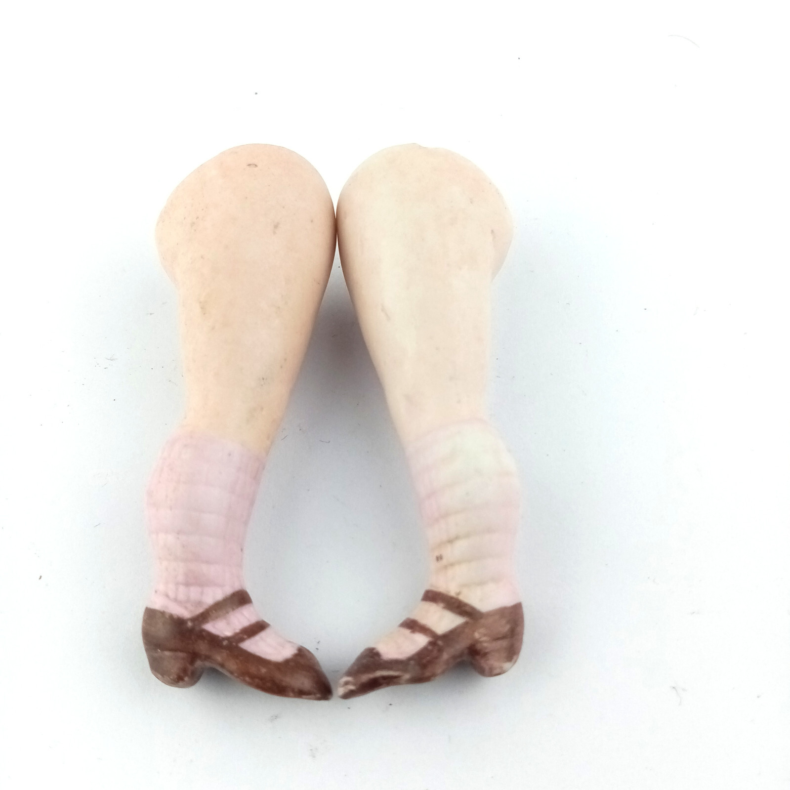 Antique porcelain dollhouse doll legs, lastic fixing, 2.5", pink socks ...