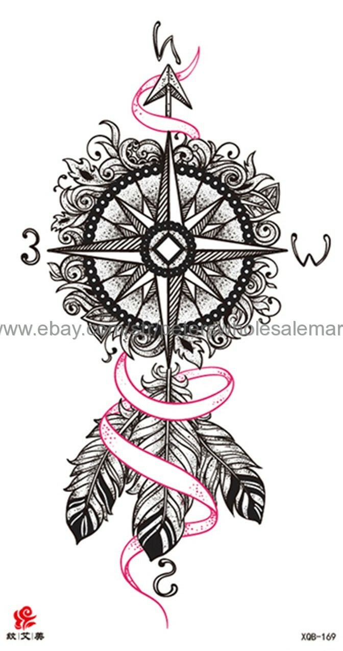 fake tattoo sticker dream catcher compass big 8.25" temporary tattoo | eBay
