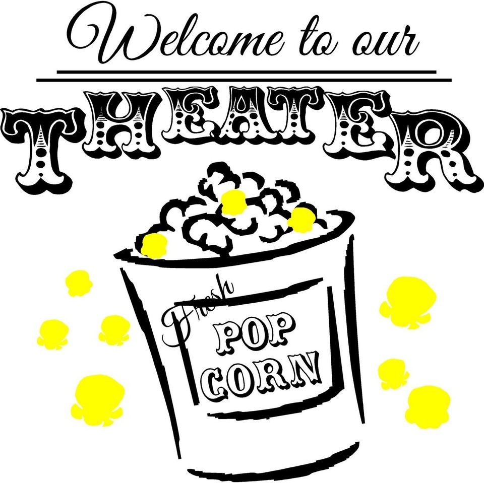 THEATER welcome sign home movie popcorn vinyl wall decor mural decal | eBay