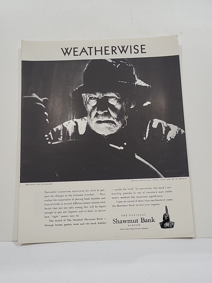 1940 Shawmut Bank Fortune Magazine WW2 Print Ad Rain Face Boston | eBay